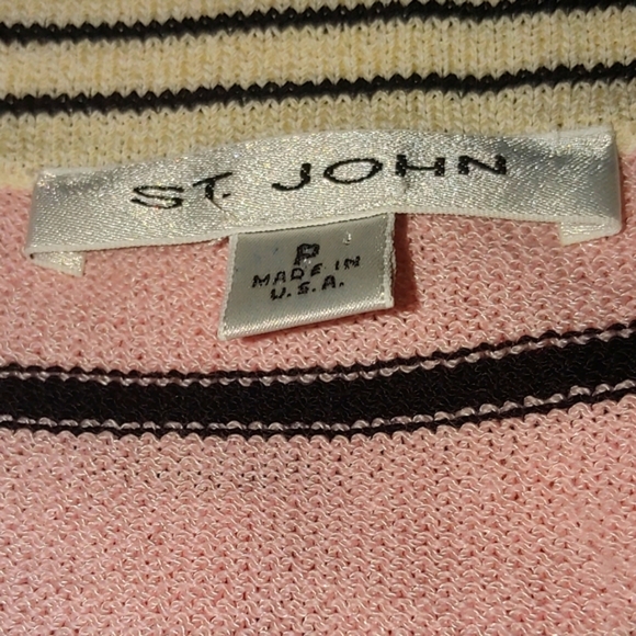 St. John | Tops | St John Knit Pretty Pink White Knit Stripe Bow Shell ...